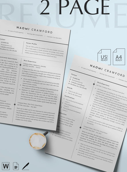 Minimal ATS Compliant 2-Column Resume Template for Word, Docs & Pages ...