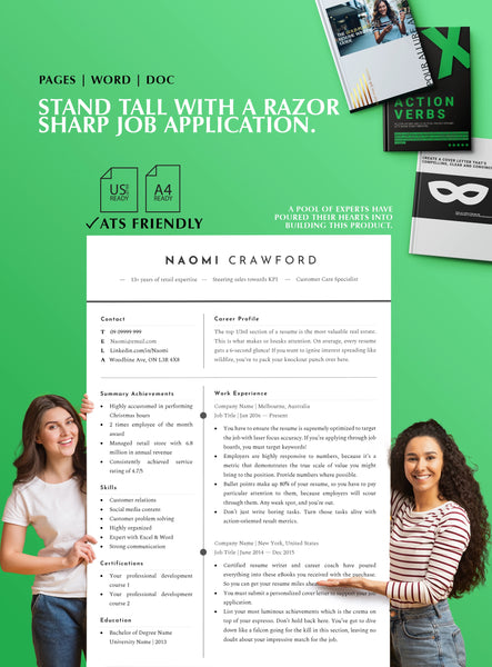 Minimal ATS Compliant 2-Column Resume Template for Word, Docs & Pages ...