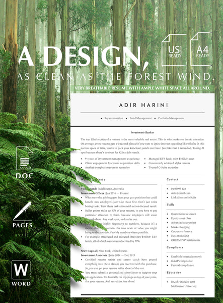 Financial Resume Template for Word and Pages - Adir Harini – Career Canvas