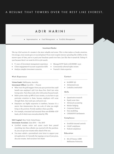 Financial Resume Template for Word and Pages - Adir Harini – Career Canvas