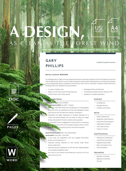 Ultra Clean Nurse CV Template for Word, Pages, Google Docs - Gary ...