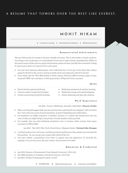 The pinnacle of design making, this is our signature resume template f ...